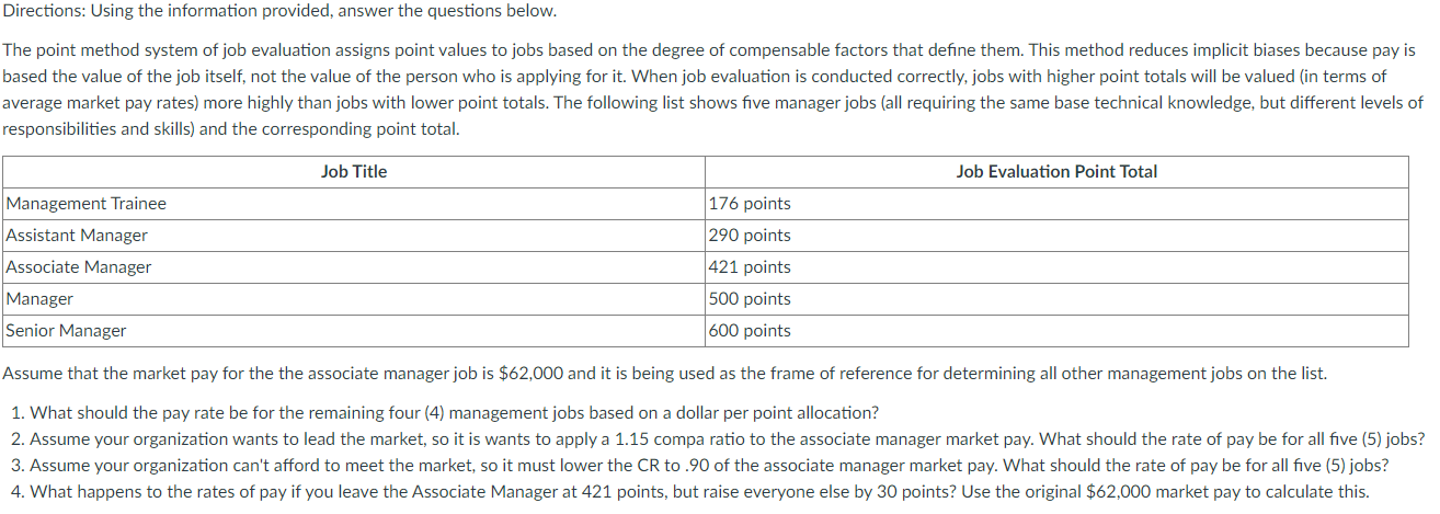 Solved Directions: Using the information provided, answer | Chegg.com