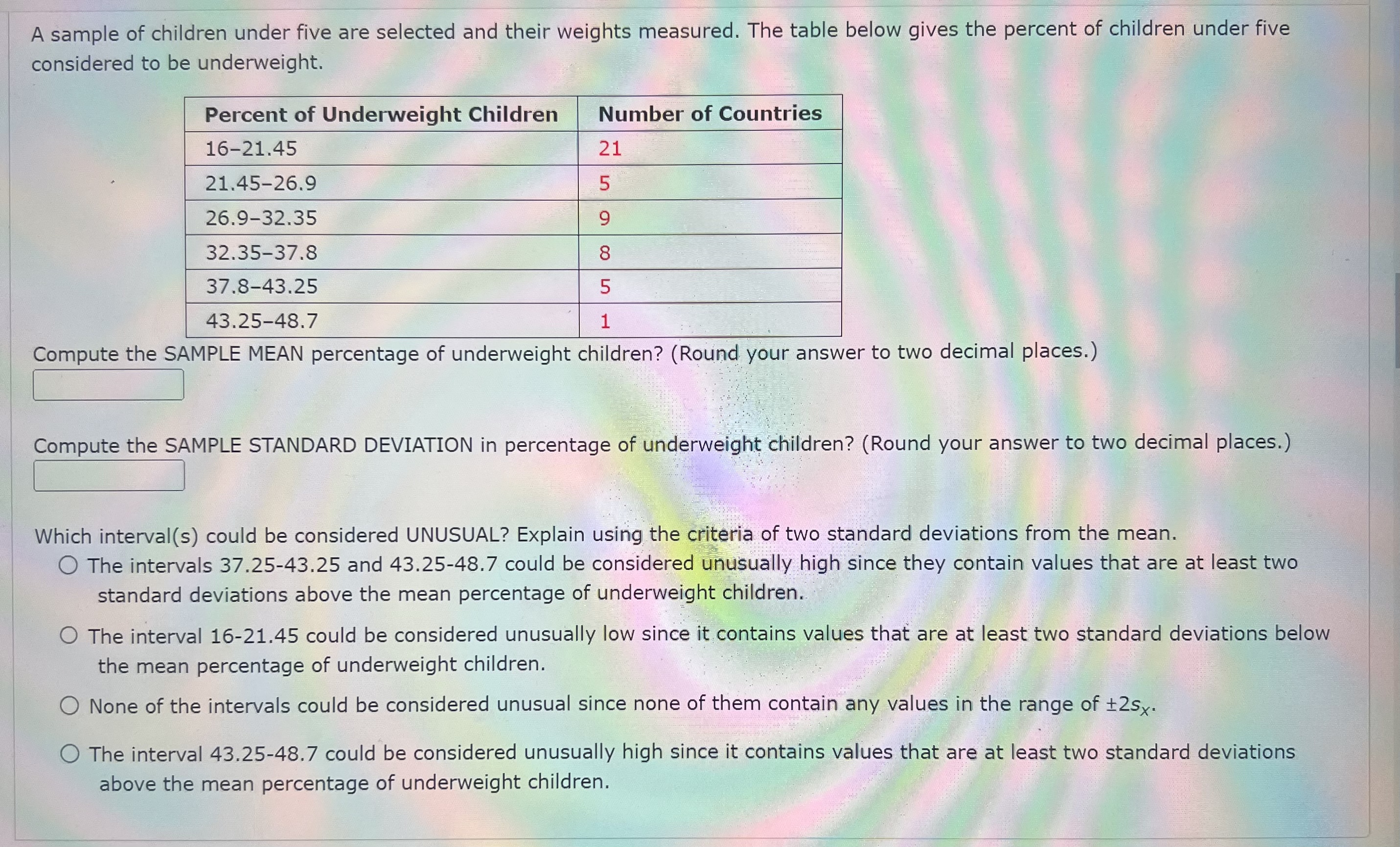Solved A sample of children under five are selected and | Chegg.com
