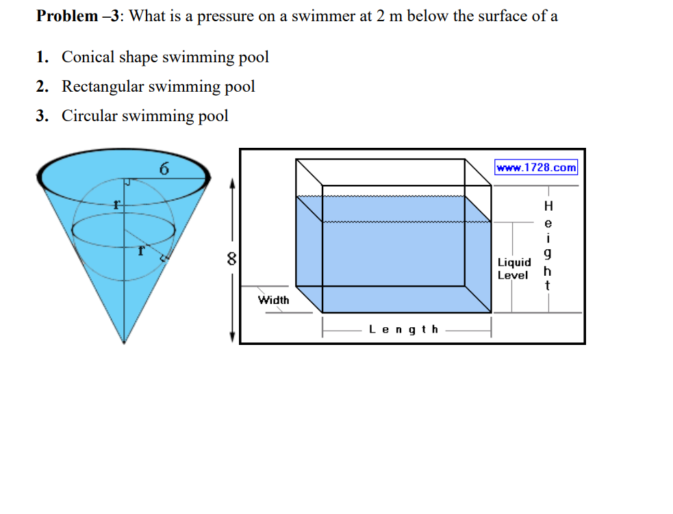 Solved Problem -3: What is a pressure on a swimmer at 2m | Chegg.com