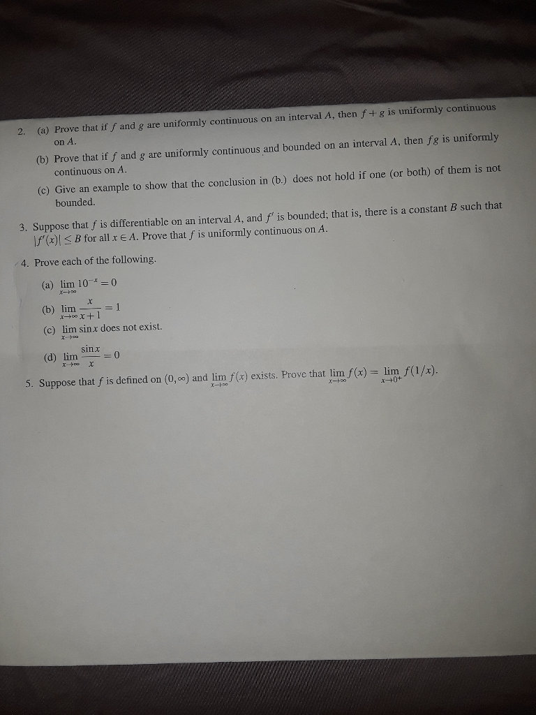 Solved 2. (a) Prove that if f and g are uniformly continuous | Chegg.com