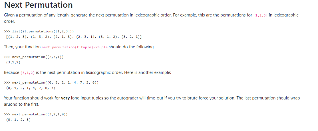 Solved Next Permutation Given a permutation of any length, | Chegg.com