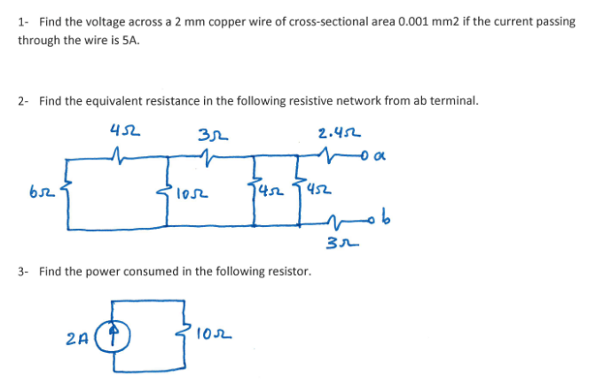 Solved 1- Find the voltage across a 2 mm copper wire of | Chegg.com