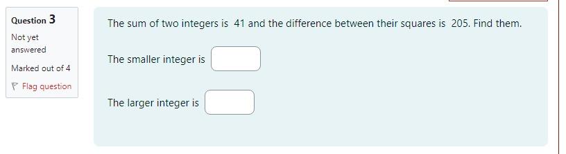 Solved The sum of two integers is 41 and the difference | Chegg.com