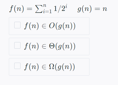 Solved f(n) = 2(nº) g(n) = 2(2n?) f(n) € 0(g(n)) f(n) € | Chegg.com