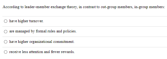 Solved According to leader-member exchange theory, in | Chegg.com