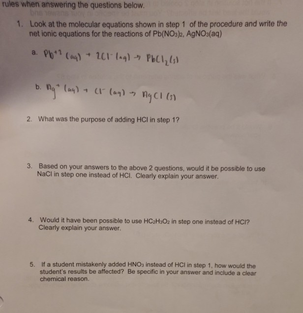Solved 2. What was the purpose of adding HCl in step 1? 3. | Chegg.com