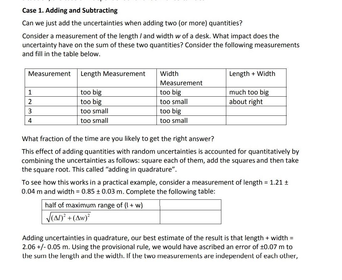 Case 1. Adding and Subtracting Can we just add the | Chegg.com