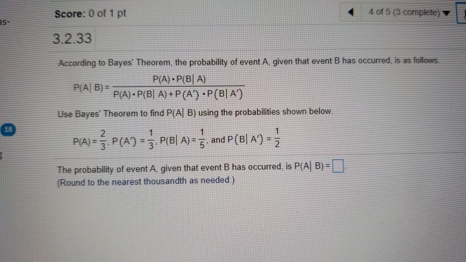 Solved Score: 0 of 1 pt 44 of5 (3 complete) Y 3.2.33 | Chegg.com