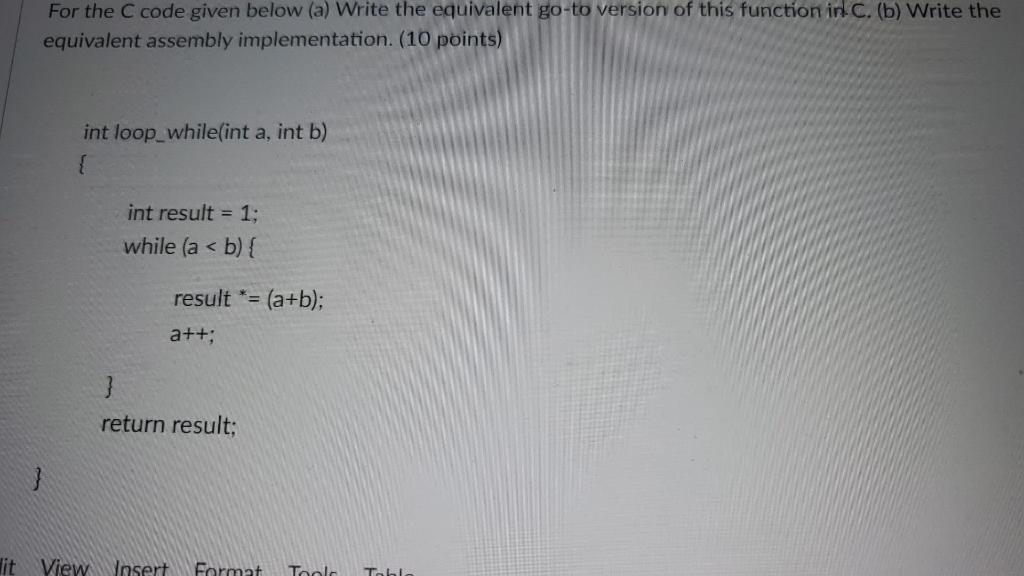 Solved For the C code given below (a) Write the equivalent | Chegg.com