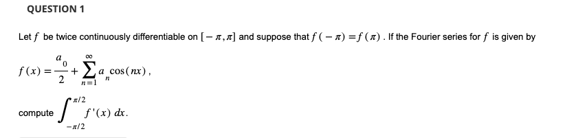 Solved Let f be twice continuously differentiable on [−π,π] | Chegg.com