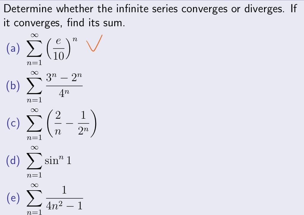 Solved Determine Whether The Infinite Series Converges Or
