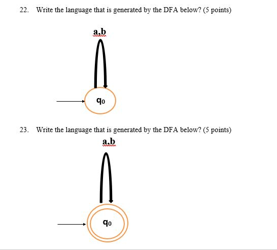 Solved 22. Write the language that is generated by the DFA | Chegg.com