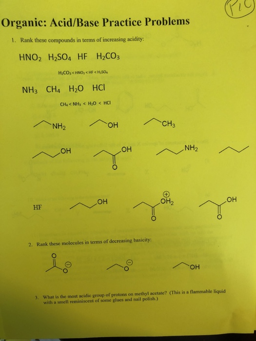 Solved Organic: Acid/Base Practice Problems 1. Rank these | Chegg.com