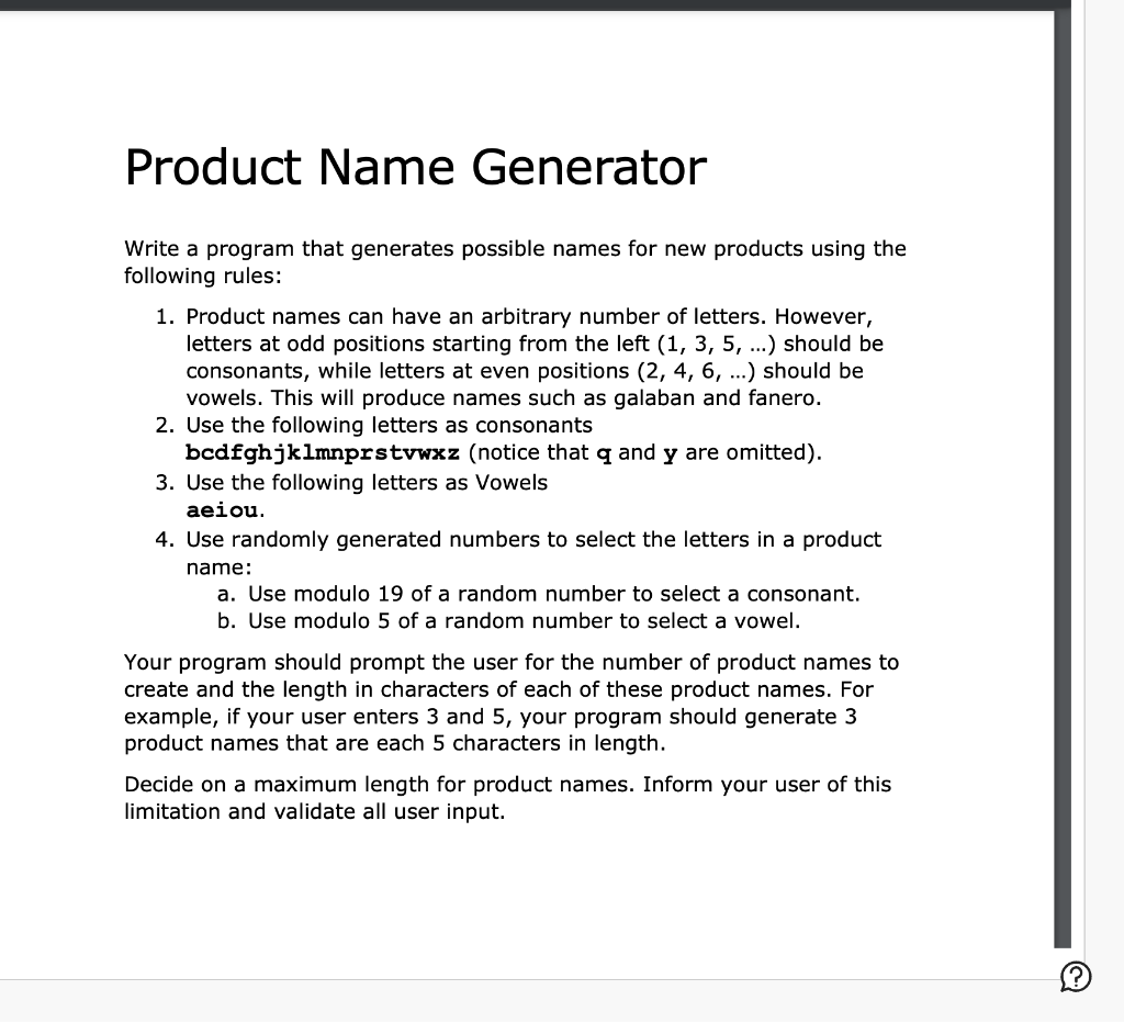 Solved Write a program that generates possible names for new | Chegg.com