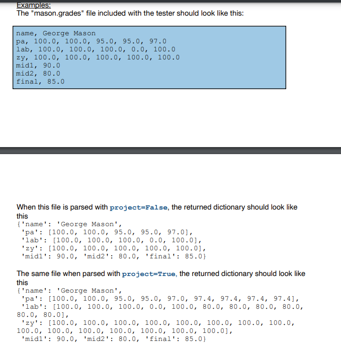 Solved def read_grades_file(filename, project=False): Given | Chegg.com