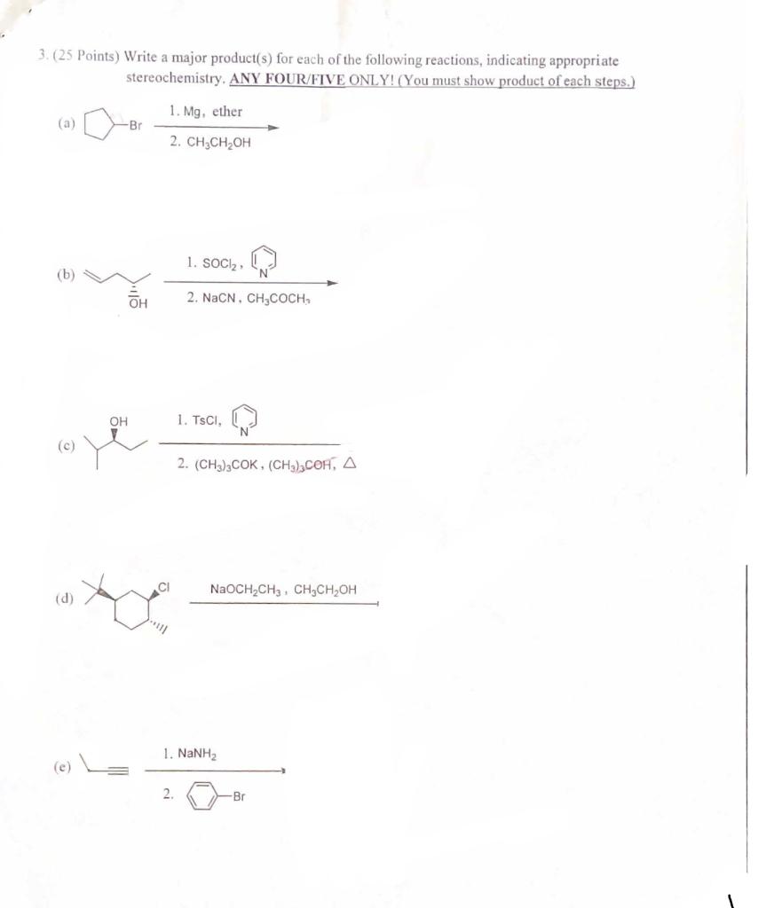 Solved Write a major product (s) for each of the following | Chegg.com