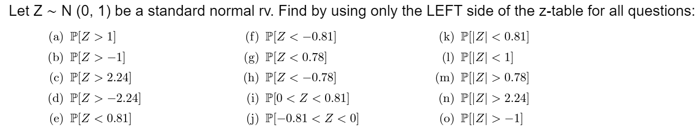 Solved Let Z∼N(0,1) be a standard normal rv. Find by using | Chegg.com