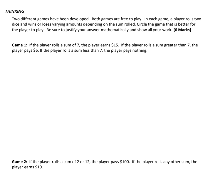 Solved THINKING Two different games have been developed. | Chegg.com