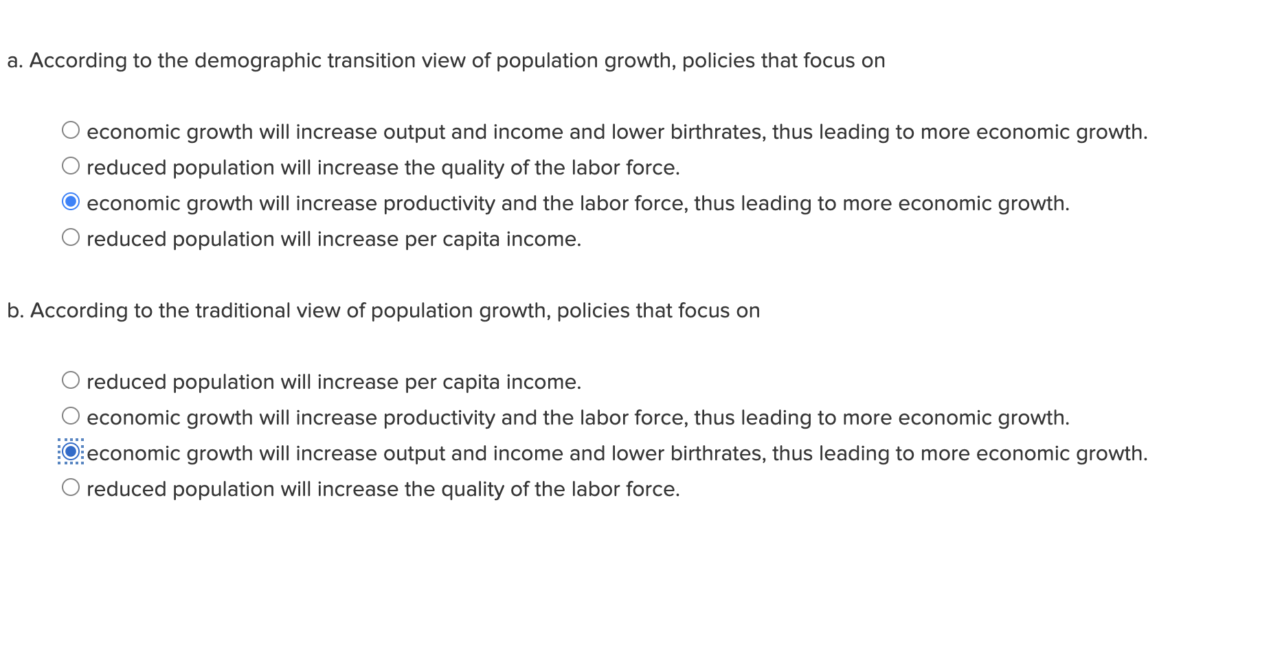 Solved a. According to the demographic transition view of | Chegg.com