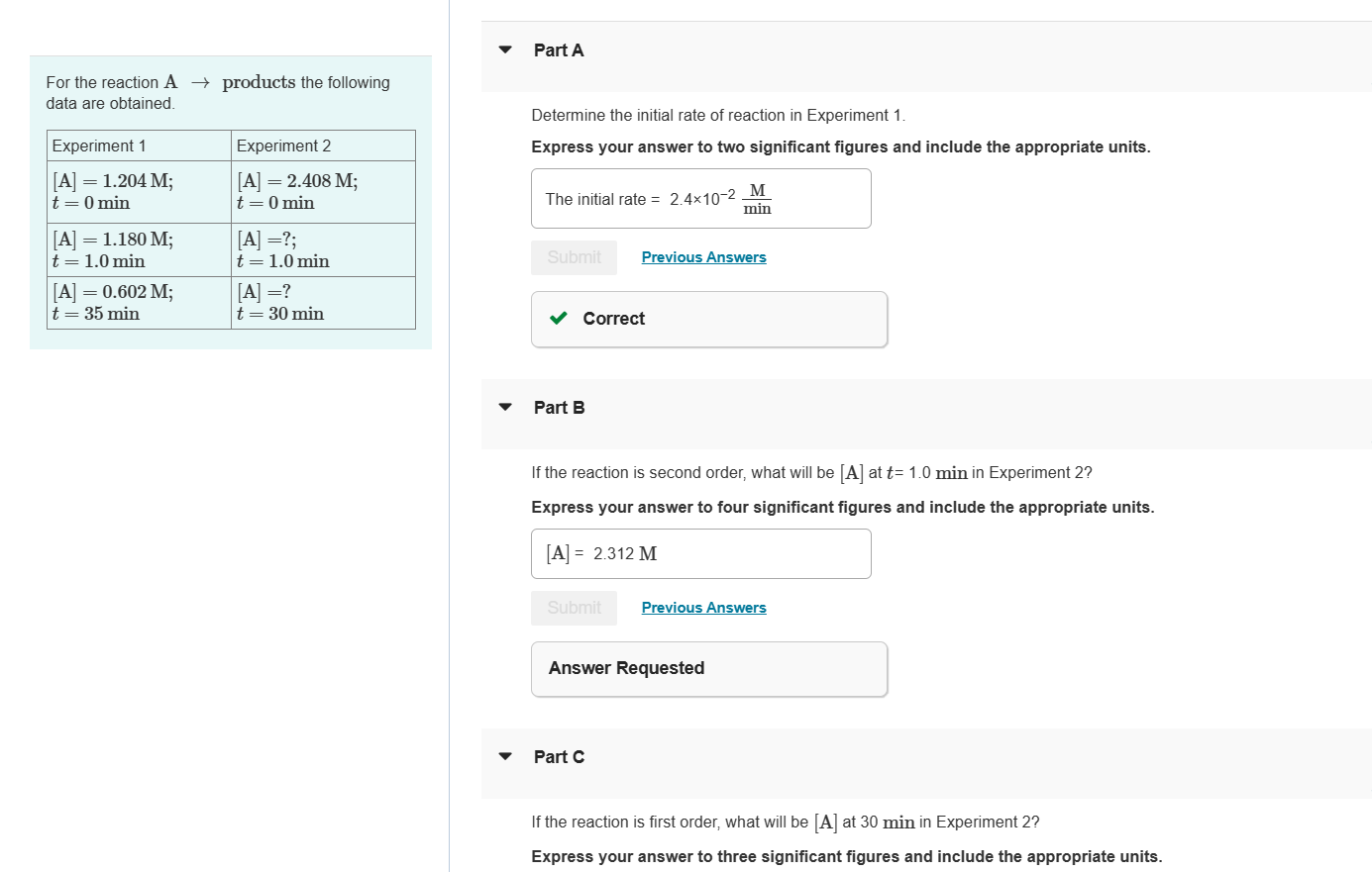 Solved For the reaction \\( \\mathrm{A} \\rightarrow \\) | Chegg.com