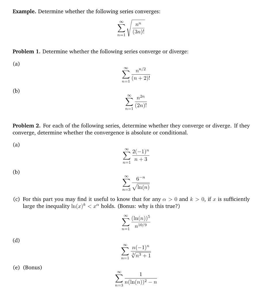 Solved Example. Determine whether the following series | Chegg.com
