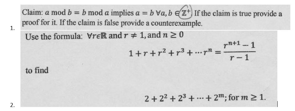 Solved Claim: a mod b = b mod a implies a = b va, b CL+) If | Chegg.com