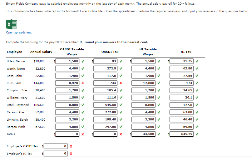 Solved Empty Fields Company pays its salaried employees | Chegg.com