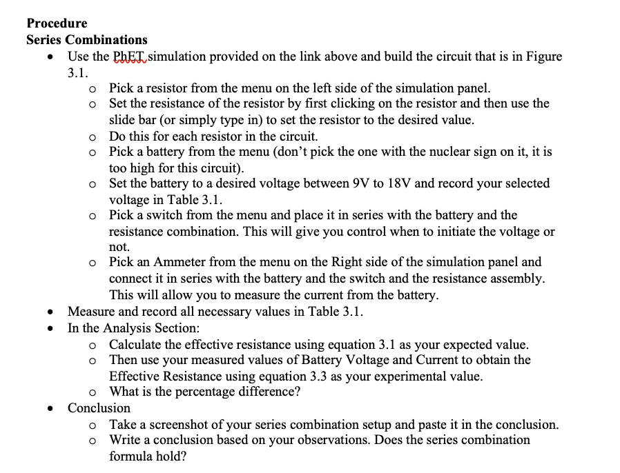 Solved Procedure Series Combinations • Use the PhET | Chegg.com