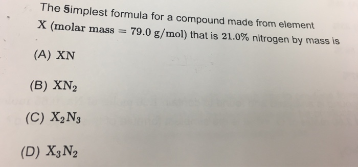 Solved The Simplest formula for a compound made from element | Chegg.com