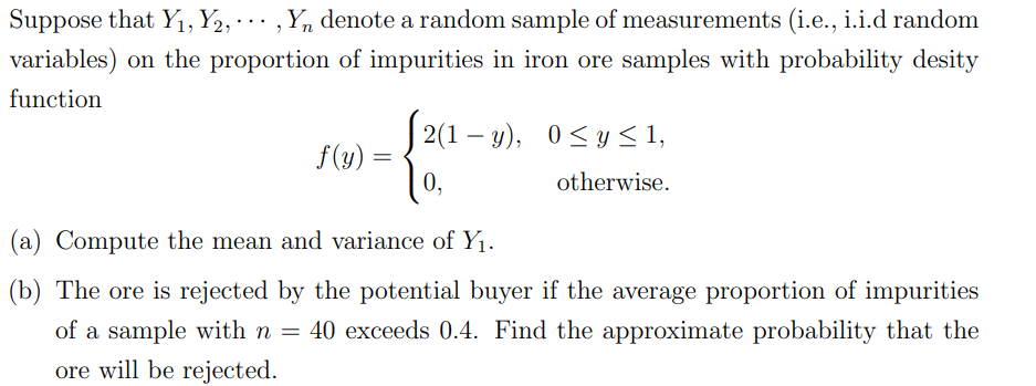 Solved Suppose that Y1,Y2,⋯,Yn denote a random sample of | Chegg.com