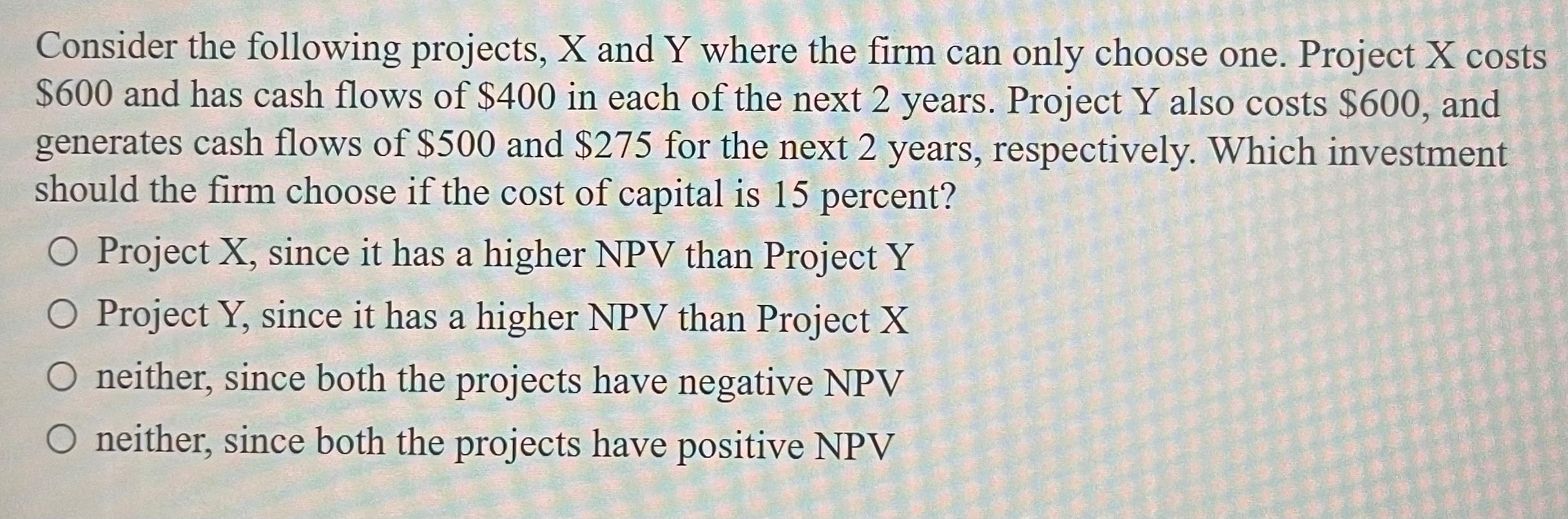 Solved Consider the following projects, X and Y where the | Chegg.com
