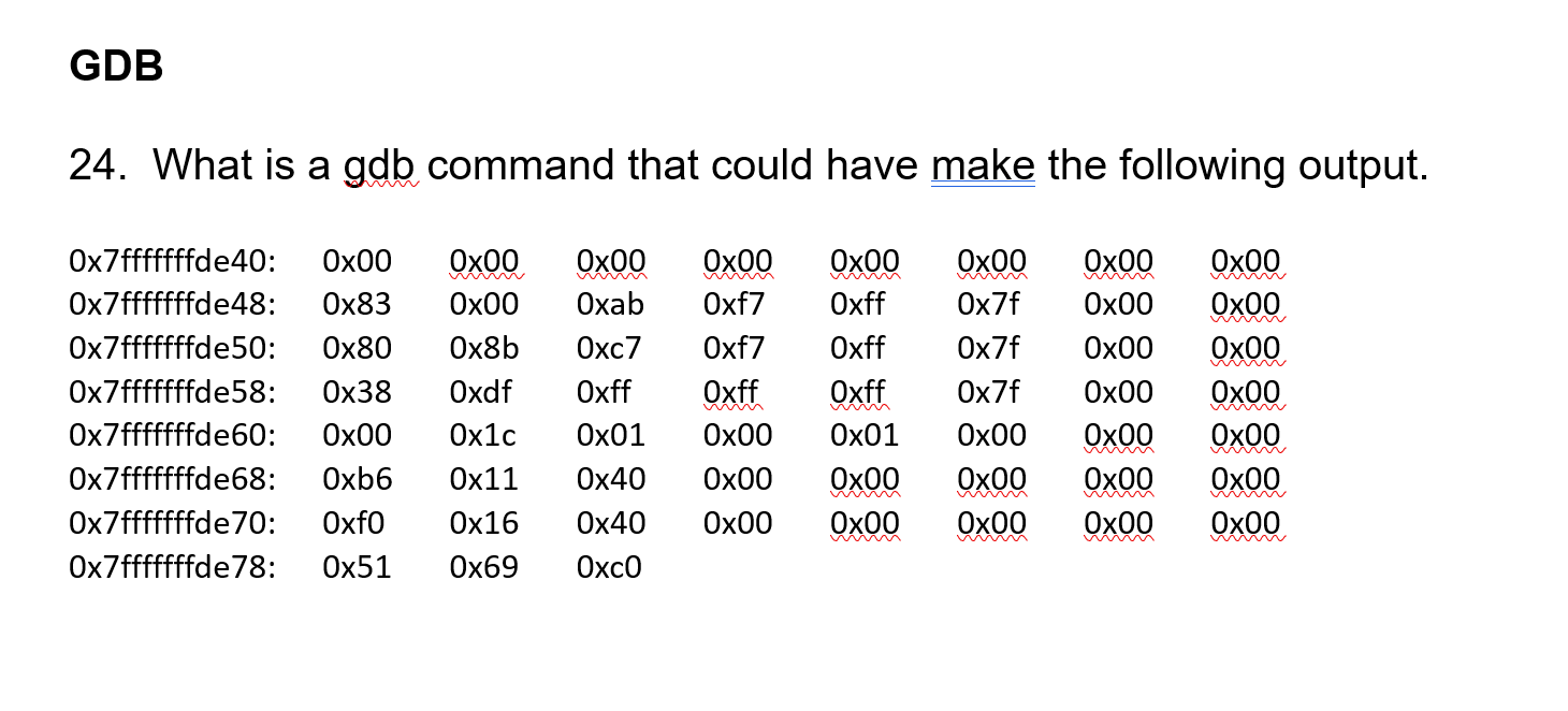 Solved 24 What Is A Gdb Command That Could Have Make The