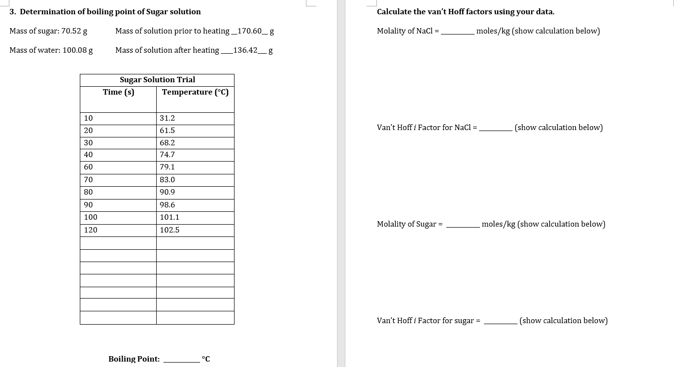 Solved Experimental: TABLE 1: VAN'T HOFF FACTORS OF SEVERAL | Chegg.com