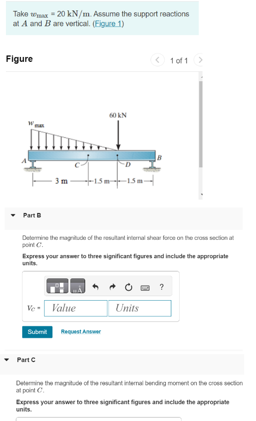 Solved Take wmax=20kN/m. Assume the support reactions at A | Chegg.com