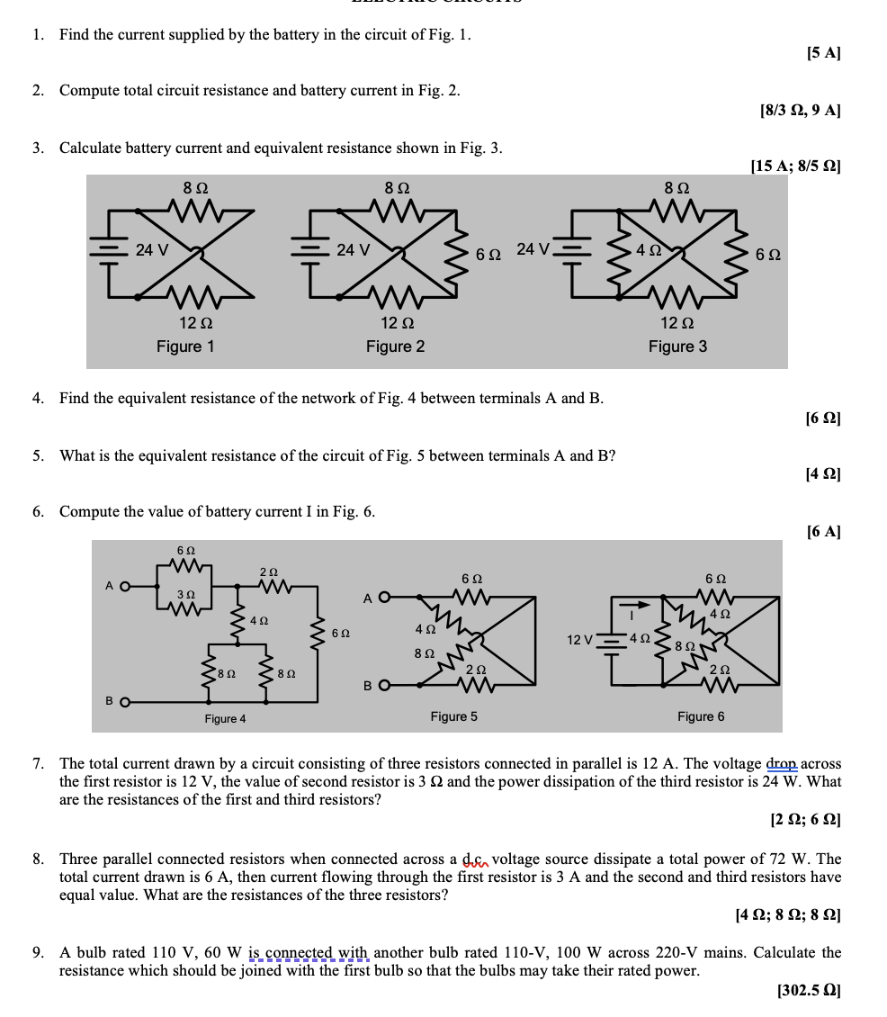 Solved 1. ﻿Find the current supplied by the battery in the | Chegg.com