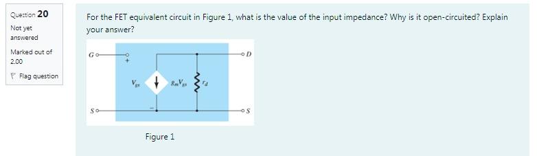 Solved Question 20 Not yet For the FET equivalent circuit in | Chegg.com