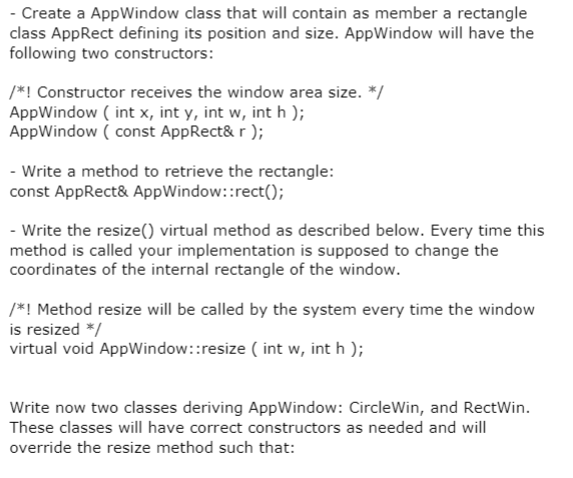 Solved - Create a App Window class that will contain as | Chegg.com