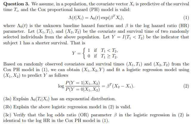 Solved Question 3. We assume, in a population, the covariate | Chegg.com
