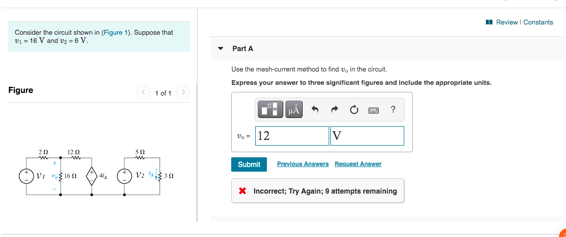 Solved 1 Review Constants Consider the circuit shown in | Chegg.com