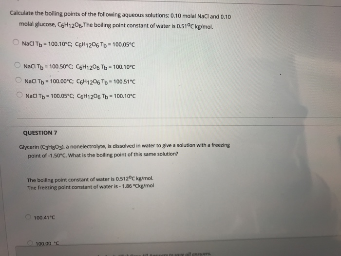 Solved Calculate the boiling points of the following aqueous | Chegg.com