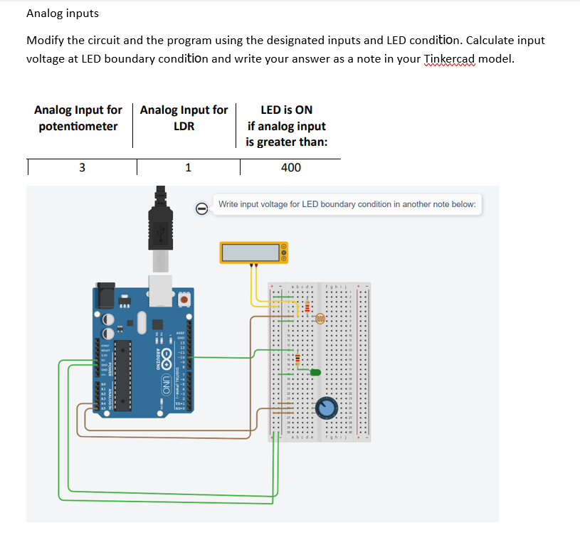 Solved Analog inputsModify the circuit and the program using | Chegg.com