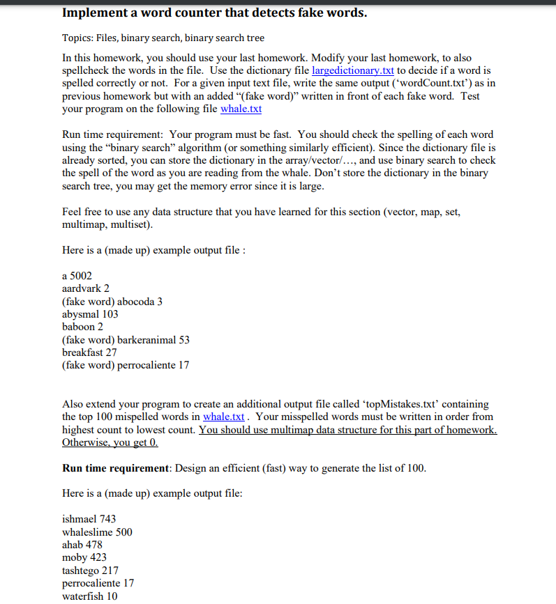 Implement a word counter that detects fake words. | Chegg.com