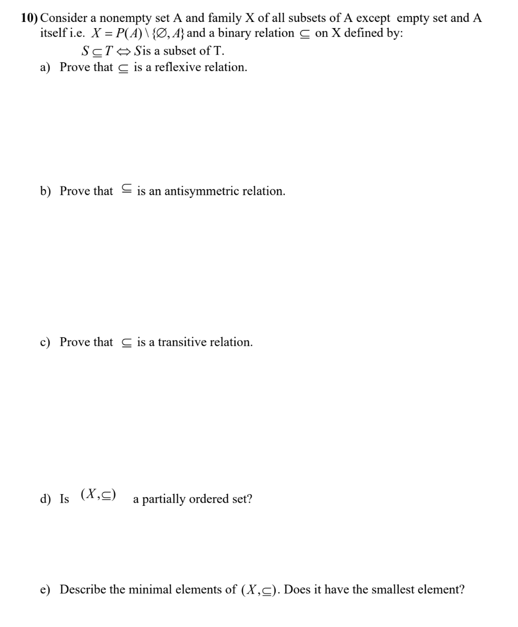 Solved Consider a nonempty set A and family X of all subsets | Chegg.com