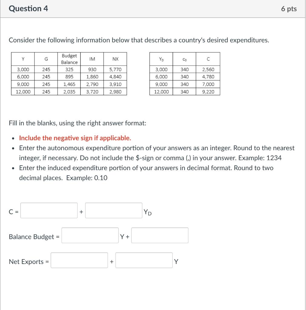 Solved Question 4 6 pts Consider the following information | Chegg.com