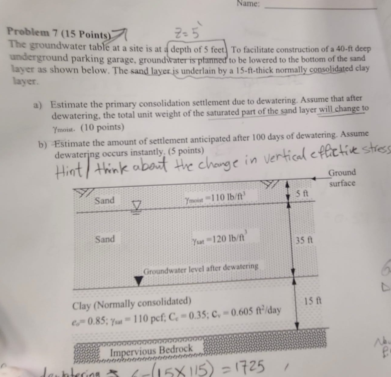 Solved Name:Problem 7 (15 ﻿Points)z=5The groundwater table | Chegg.com