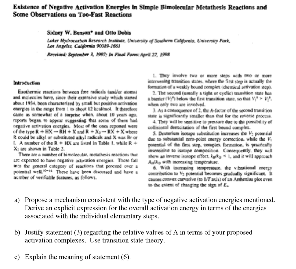 Existence of Negative Activation Energies in Simple | Chegg.com