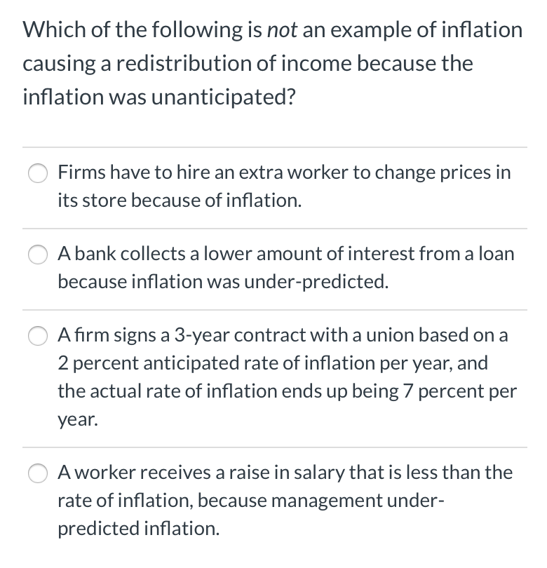 Solved Which of the following is not an example of inflation | Chegg.com