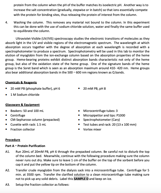 Solved EXPERIMENT 2: Protein Purification PART II - | Chegg.com