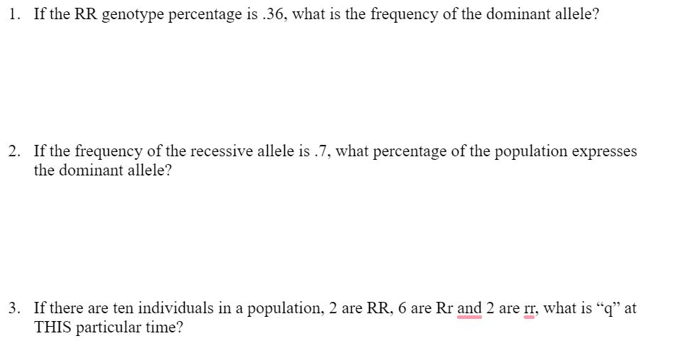 Solved 1. If the RR genotype percentage is.36, what is the | Chegg.com
