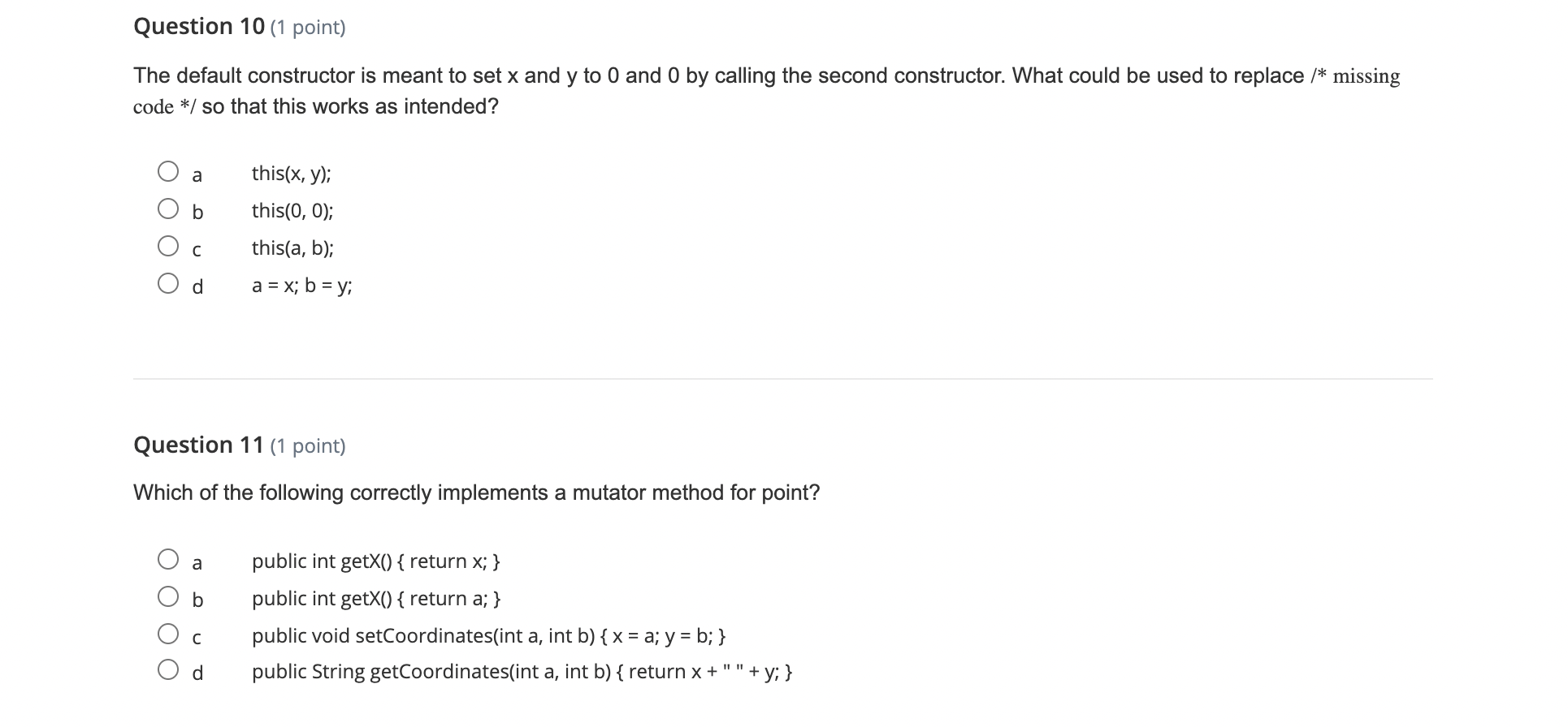 Solved Question 3 (1 point) Consider the following class | Chegg.com